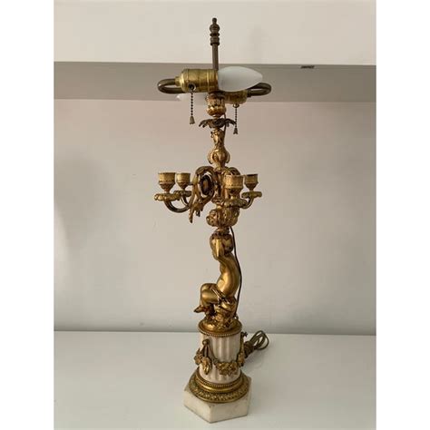 19th Century French Bronze Gold Overlay Cherub Lamp Four Candelabra Two Socket Electrical Bulb