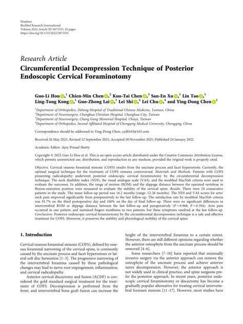 Pdf Circumferential Decompression Technique Of Posterior Endoscopic Cervical Foraminotomy