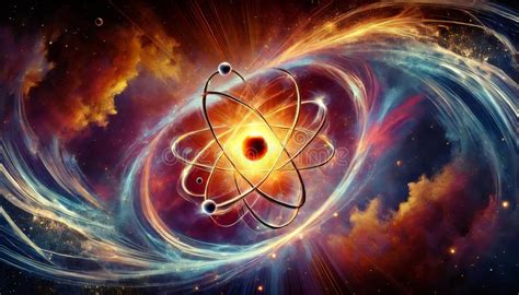 Atom Rotating Around Nucleus With Electrons In Outer Space Stock