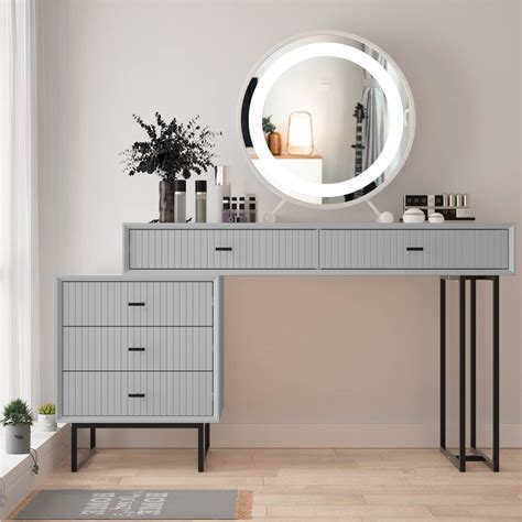 Anbuy Grey Makeup Vanity Desk Set With Drawers Large