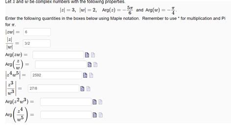Solved Let Z And W Be Complex Numbers With The Following Chegg
