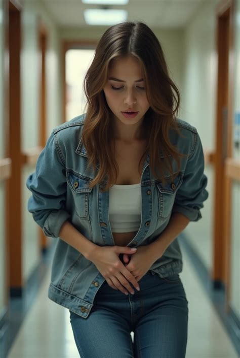 A Young Woman Is Bursting To Pee At School She Is Wearing Normal