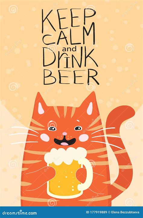 Cute Cartoon Hand Drawn Cat With Mug Of Beer Stock Vector