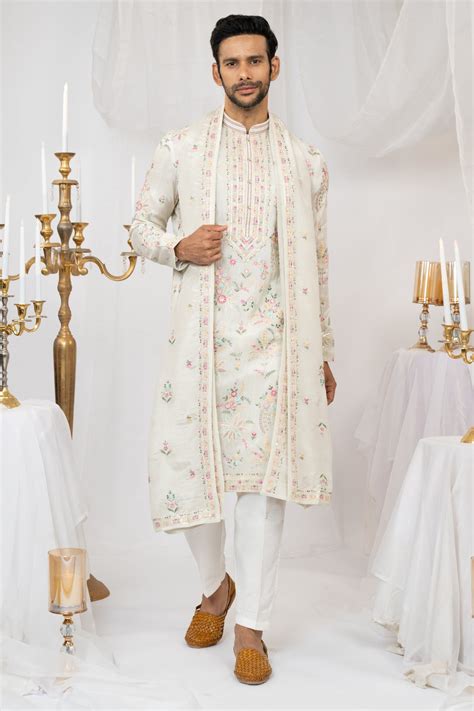 Ivory Tissue Silk Kurta Set With Sequins And Resham Embroidery