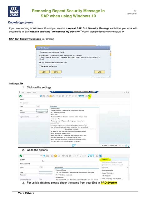 Fix For Repeat Sap Gui Security Message Pdf Windows 10 Operating