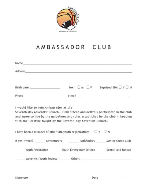 Ambassador Application Form Pdf