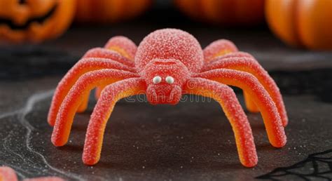 Red And Orange Gummy Spider Halloween Candy Close Up Stock Image