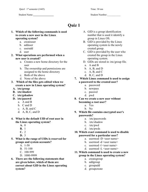 linux user and group management quiz
