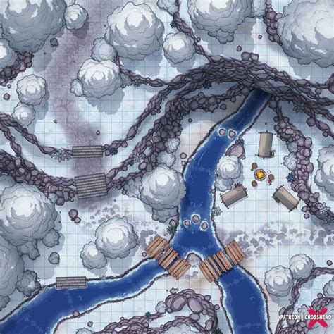 Winter Forest River Camp Crosshead Battlemaps For Dnd And Other