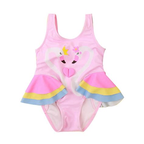 Gyratedream Girls One Piece Swimsuits Ruffle Swimwear Swan Print Beach