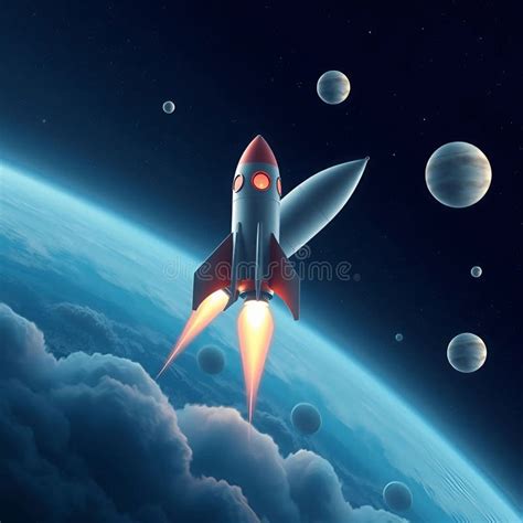 A Dynamic Scene Of A Space Rocket Flying Through Space Stock