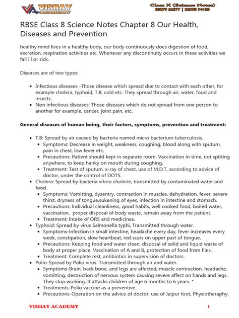 Rbse Class 8 Science Notes Chapter 8 Our Health Diseases And Prevention Rbse Guide Pdf