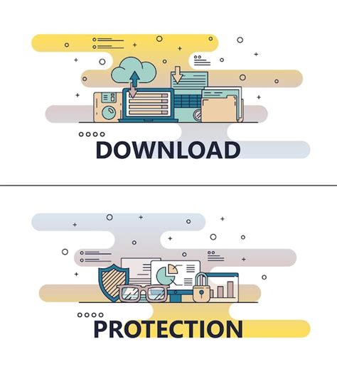 Premium Vector Download And Protection Template Set Vector Thin Line