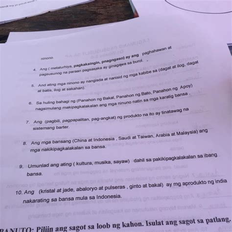 Panuto Salungguhitan Ang Angkop Na Sagot Ng Bawat Bilang 1 Ang