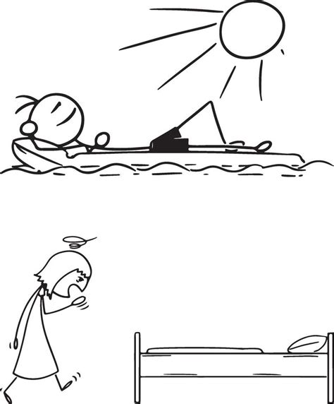 Stickman Relaxing On Boat And Tired Woman Illustration 67353418 Vector
