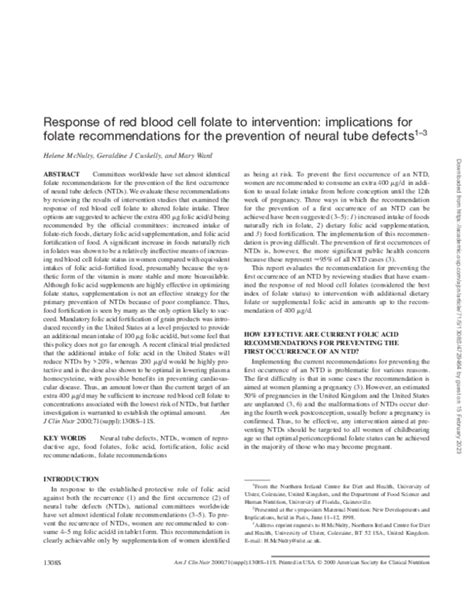 Pdf Response Of Red Blood Cell Folate To Intervention Implications