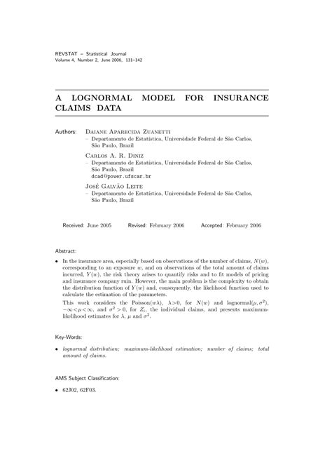 Pdf A Lognormal Model For Insurance Claims Data