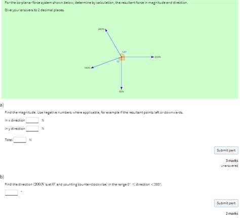 Solved For The Co Planer Force System Shown Below Determine