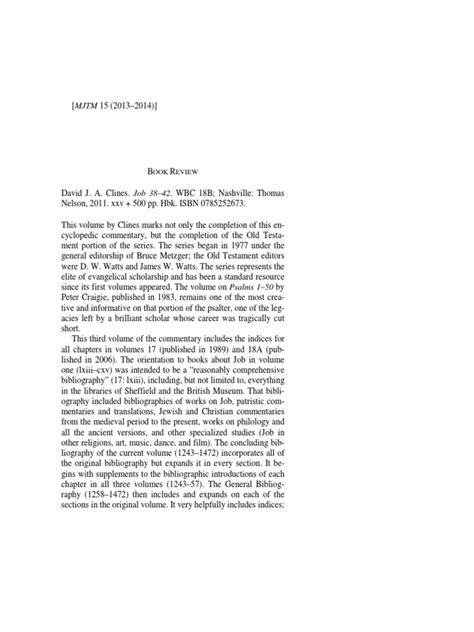 Clines Commentary On Job 38 42 Review Pdf Book Of Job Bibliography