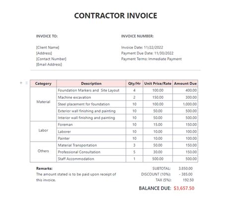 Contractor Invoice Template By Clickup™