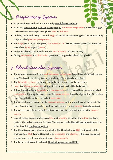 Frog Class 11th Ncert Cbse Neet Biology Notes Pdf