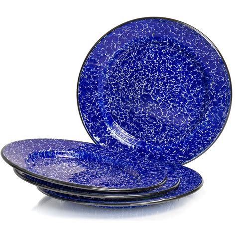 Red Co Set Of 4 Enamelware Metal Classic 10 Round Dinner Plate — Red