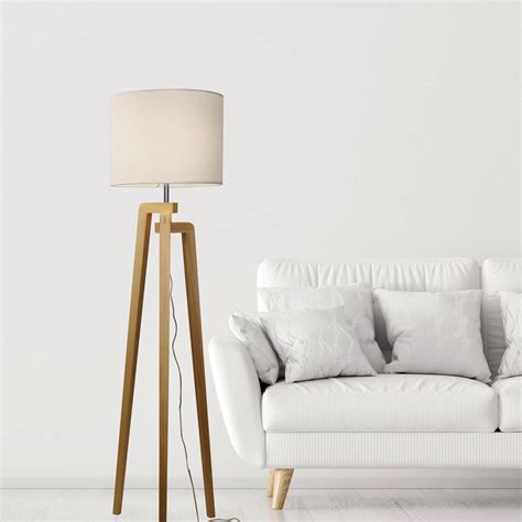 Oriel Lund Complete Scandi Timber Tripod Floor Lamp
