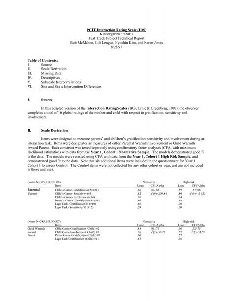 Pcit Interaction Rating Scale Irs Fast Track Project