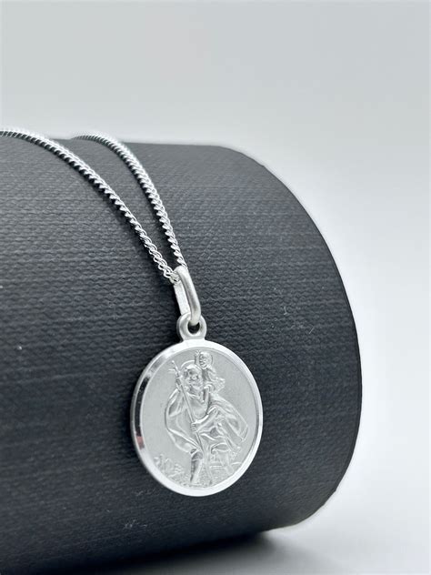 Genuine 925 Sterling Silver Saint Christopher Necklace Round St
