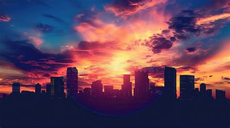 181 Stunning Modern City Skyline Golden Hour Dramatic Sunset View Urban