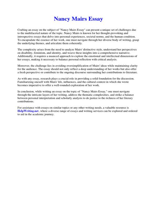 Nancy Mairs Essay Pdf Essays