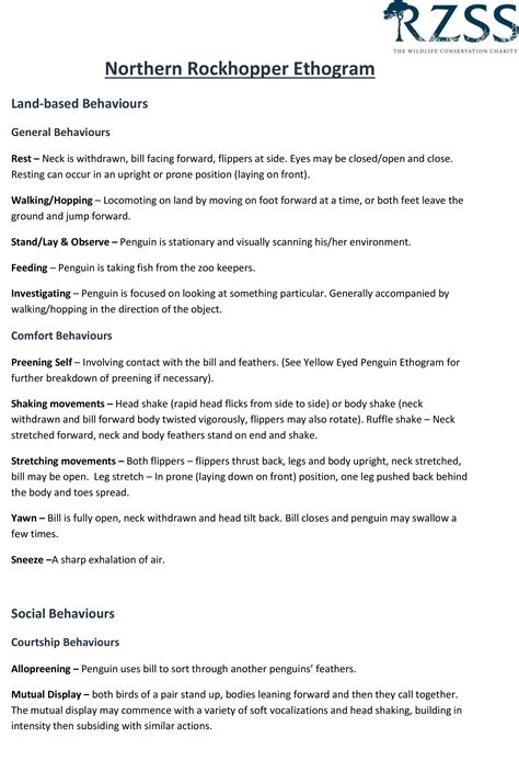 Example Datasheets Ethograms And Guidance