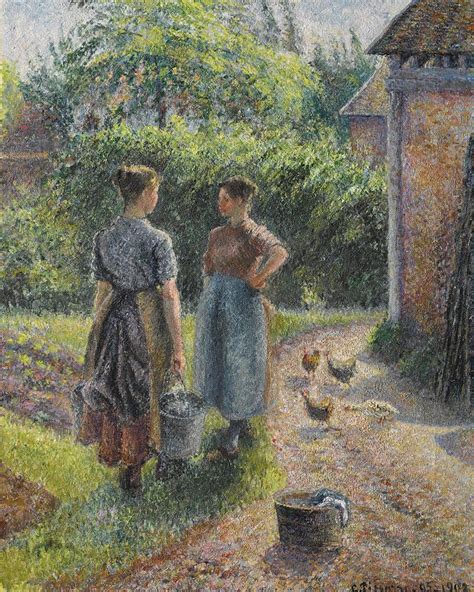 Camille Pissarro Peasant Women Chatting In A Farmyard Eragny Painting