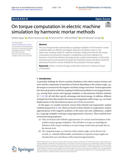 PDF On Torque Computation In Electric Machine Simulation By Harmonic Mortar Methods