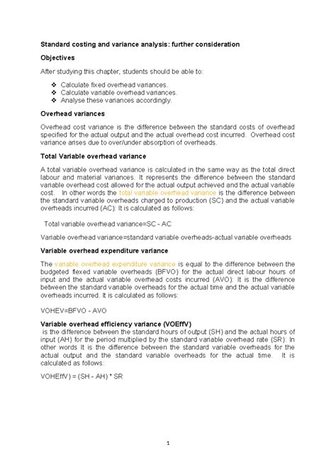39 Standard Costing And Variance Analysis Key Concepts And Calculations