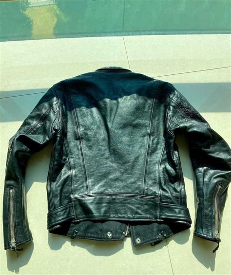 Freewheelers Black Leather Biker Jacket With Detailed Gem