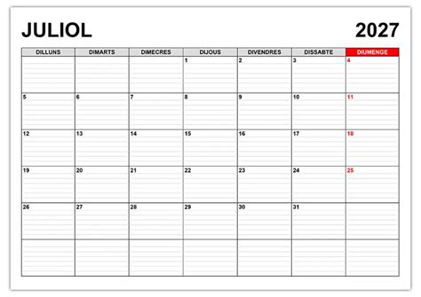 Calendari Juliol 2027 Per Imprimir En Català Calendarissu