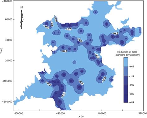 Contour Map Of Reduction Of Kriging Interpolation Error Standard