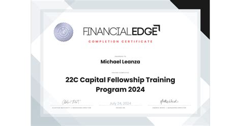 22c Capital Fellowship Training Program 2024 • Michael Leanza • Financial Edge Training