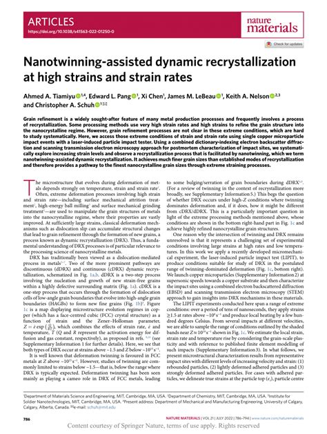 Nanotwinning Assisted Dynamic Recrystallization At High Strains And Strain Rates Request Pdf