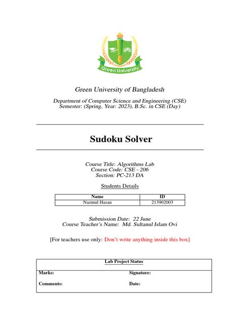 Project Report For Sudoku Solver Pdf Computer Programming Computing