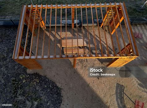 Wooden Construction Of The Bus Stop Shelter Of A Gazebo Pergola The