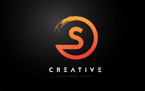 Orange S Circular Letter Logo With Circle Brush Design And Black