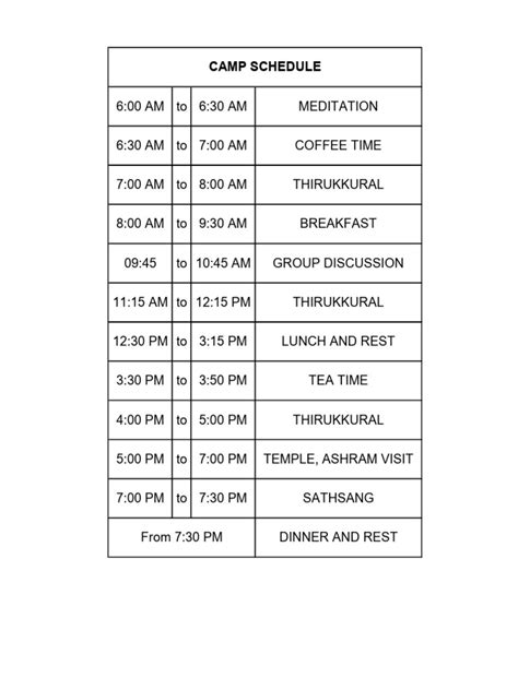 Daily Camp Schedule Overview Pdf