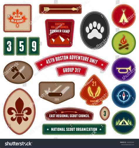 Set Scouting Badges Merit Badges Outdoor Stock Illustration 146000444