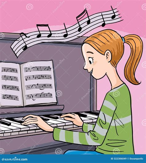 Girl Teenage Girl Practice Playing The Piano With Sheet Music Royalty