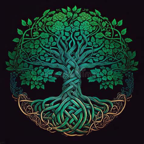 Celtic Tree Of Life And Death Symbol In Vivid Emerald Colors