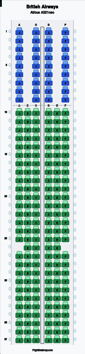 British Airways Airbus A321neo 2 Klasse Setekart Flight Seatmap