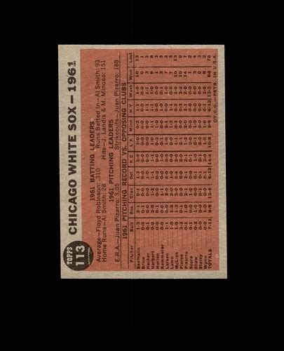 1962 Topps 113 Chicago White Sox Team Ex Mt D1431237 Ebay