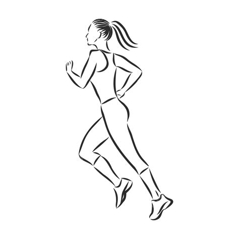 Fitness Concept Vector Sketch Of Woman Silhouette Running In Outline